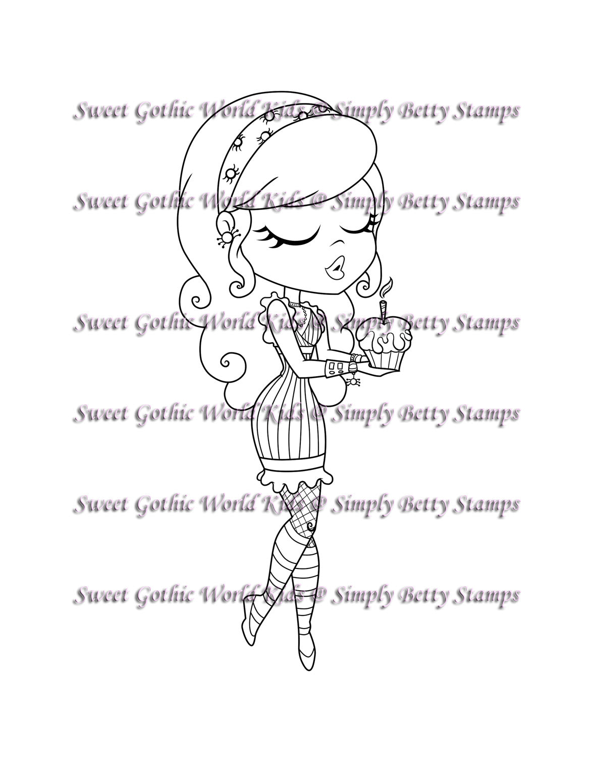 Sweet Gothic Birthday Tilly Rubber Stamp 9x3.5cm - Simply Betty
